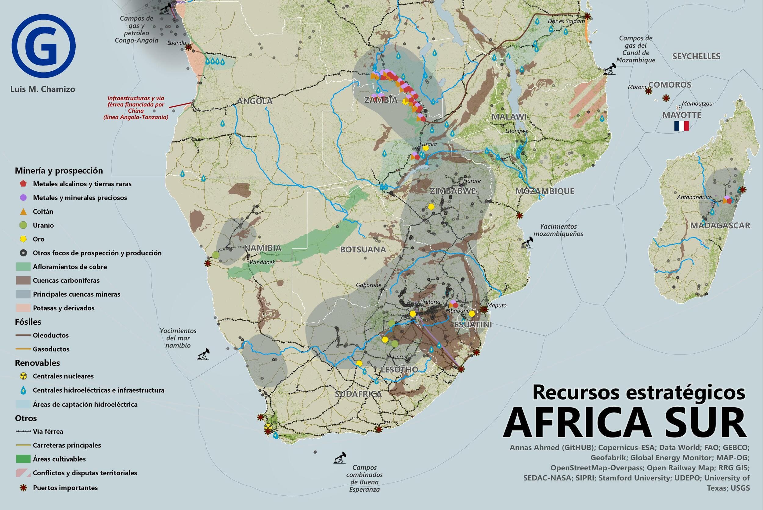 Mapa de los recursos estratégicos de África del Sur - Geopol 21