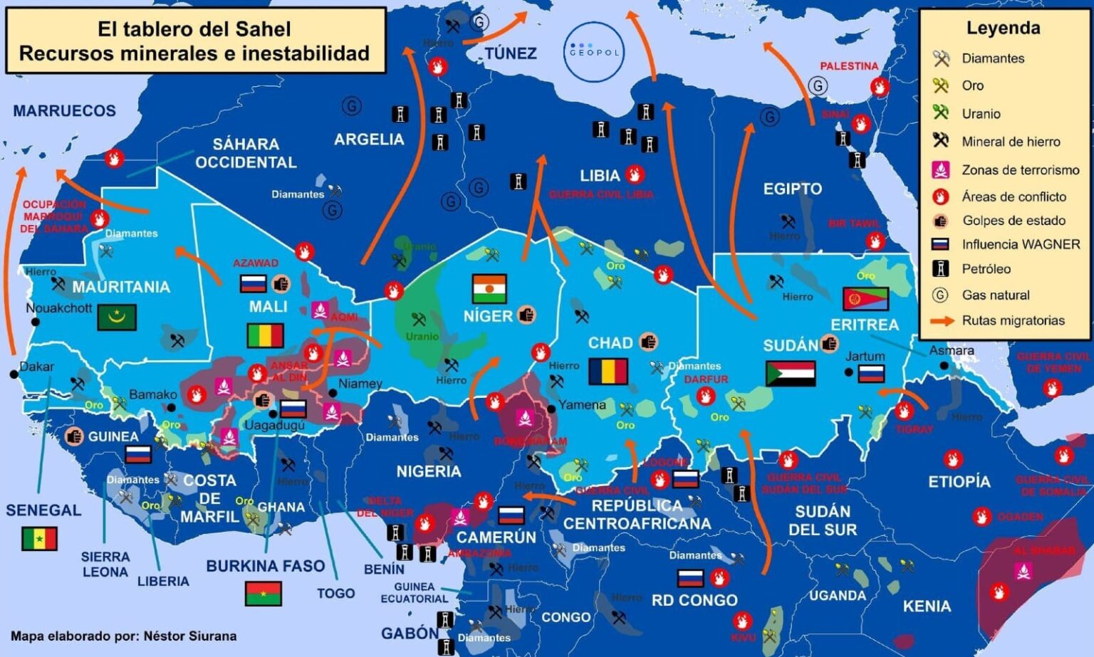 MAPA DE LOS RECURSOS MINERALES Y DE LA INESTABILIDAD EN EL SAHEL - Geopol 21