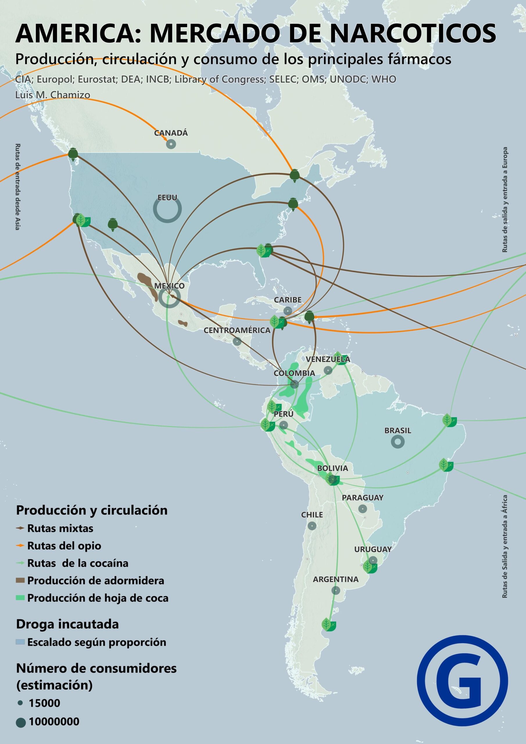 Mapa de narcóticos en el continente americano - Geopol 21